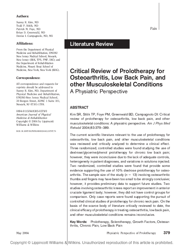 (PDF) Critical Review of Prolotherapy for Osteoarthritis, Low Back Pain ...