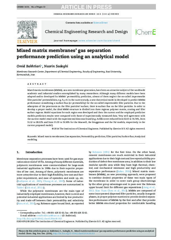 (PDF) Mixed matrix membranes’ gas separation performance prediction ...
