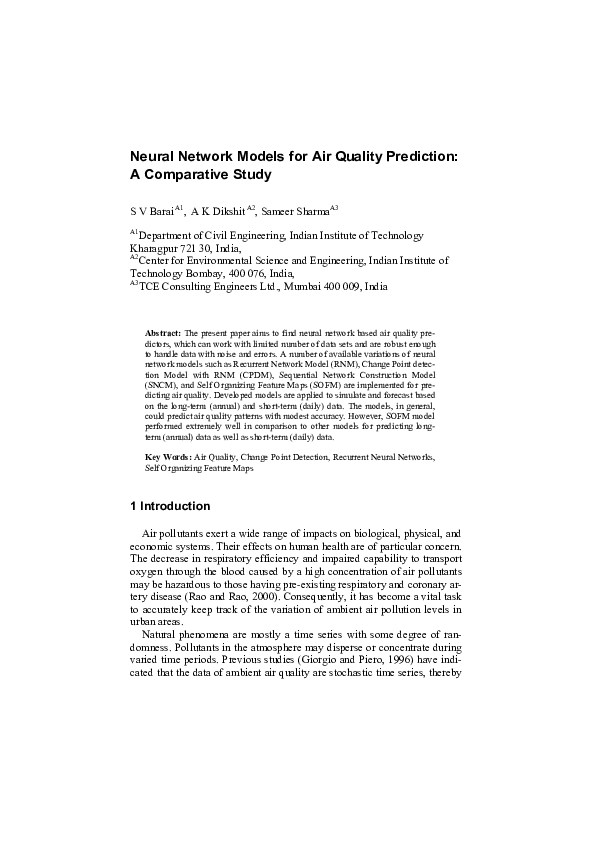 (PDF) Neural Network Models for Air Quality Prediction: A Comparative Study