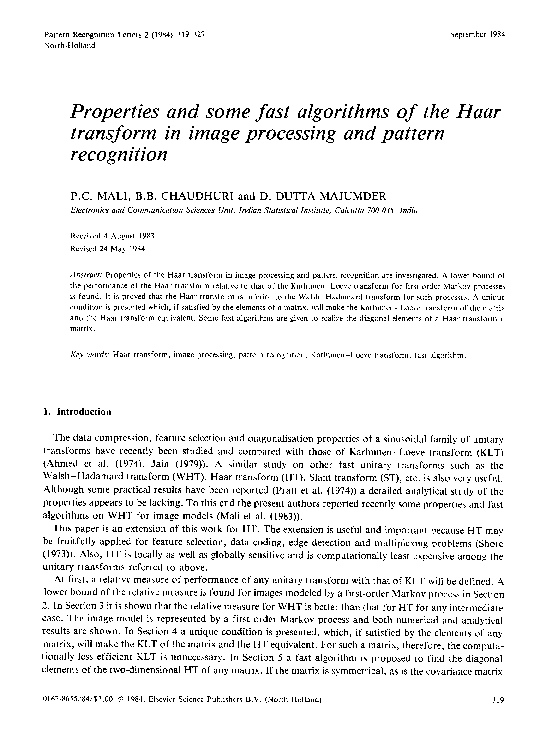 (PDF) Properties and some fast algorithms of the Haar transform in ...