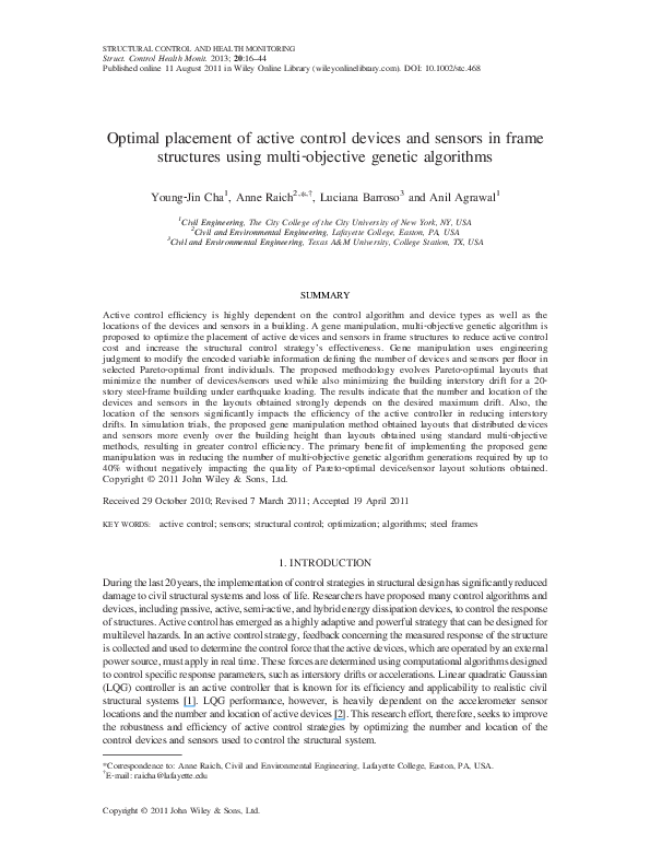 (PDF) Optimal placement of active control devices and sensors in frame structures using multi ...