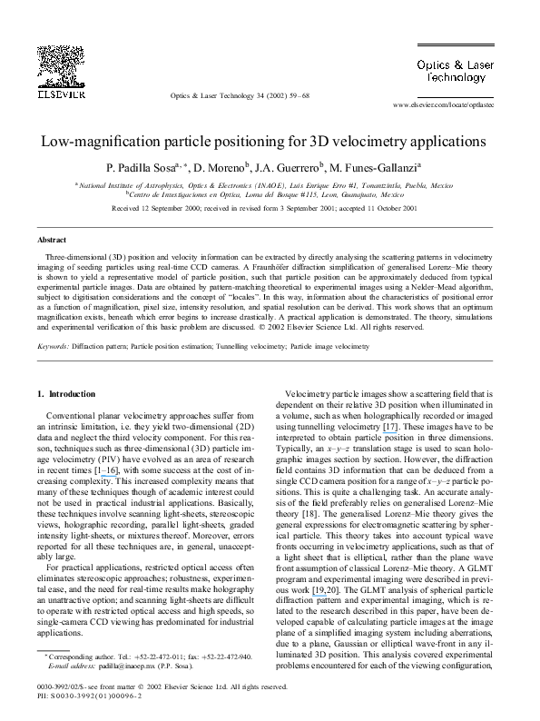 (PDF) Low-magnification particle positioning for 3D velocimetry applications