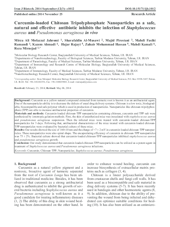 (PDF) Curcumin-loaded Chitosan Tripolyphosphate Nanoparticles as a safe,natural and effective ...