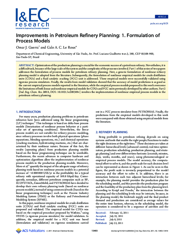 (PDF) Improvements in Petroleum Refinery Planning: 1. Formulation of ...