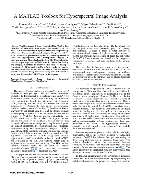 (PDF) A MATLAB toolbox for Hyperspectral Image Analysis