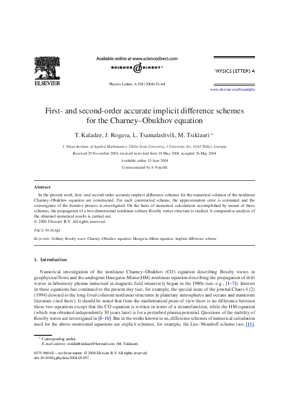Pdf First And Second Order Accurate Implicit Difference Schemes For The Charney Obukhov Equation