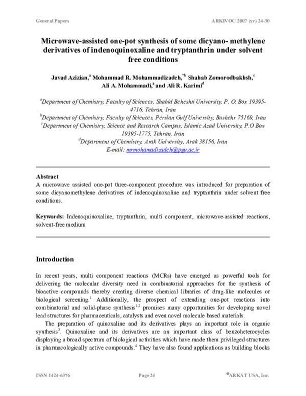 (PDF) Microwave-assisted one-pot synthesis of some dicyano- methylene derivatives of ...