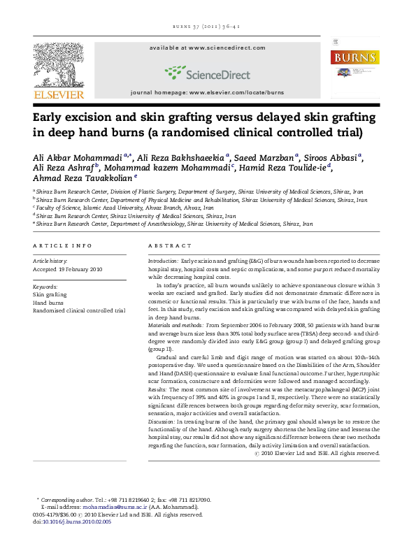 (PDF) Early excision and skin grafting versus delayed skin grafting in ...
