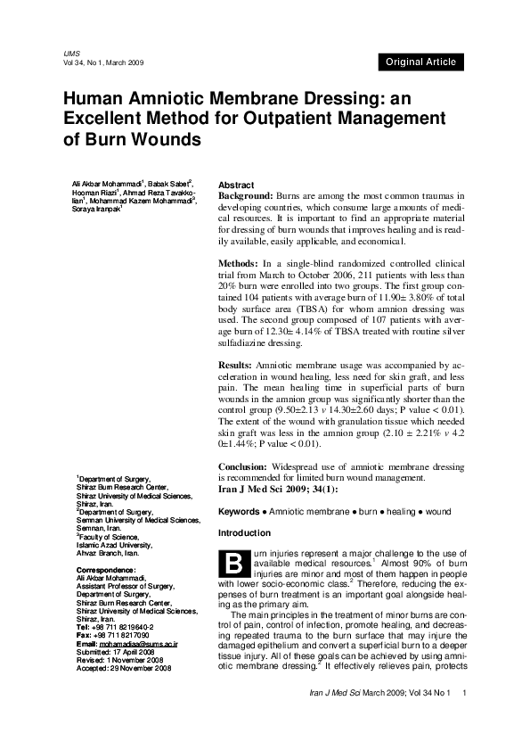 (PDF) Human Amniotic Membrane Dressing: an Excellent Method for ...