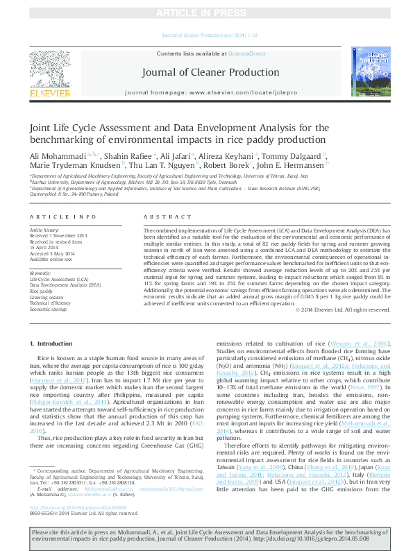 (PDF) Joint Life Cycle Assessment and Data Envelopment Analysis for the ...