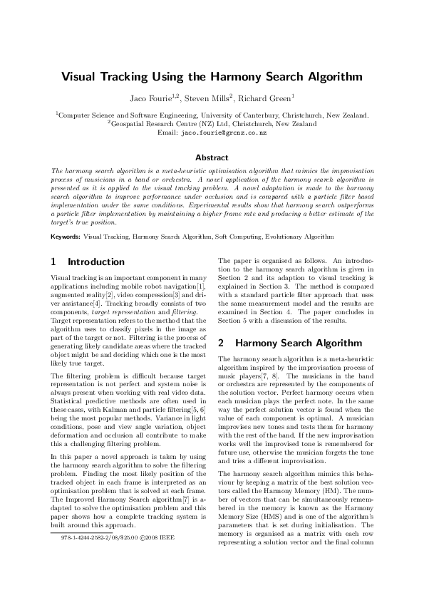 (PDF) Visual tracking using the harmony search algorithm