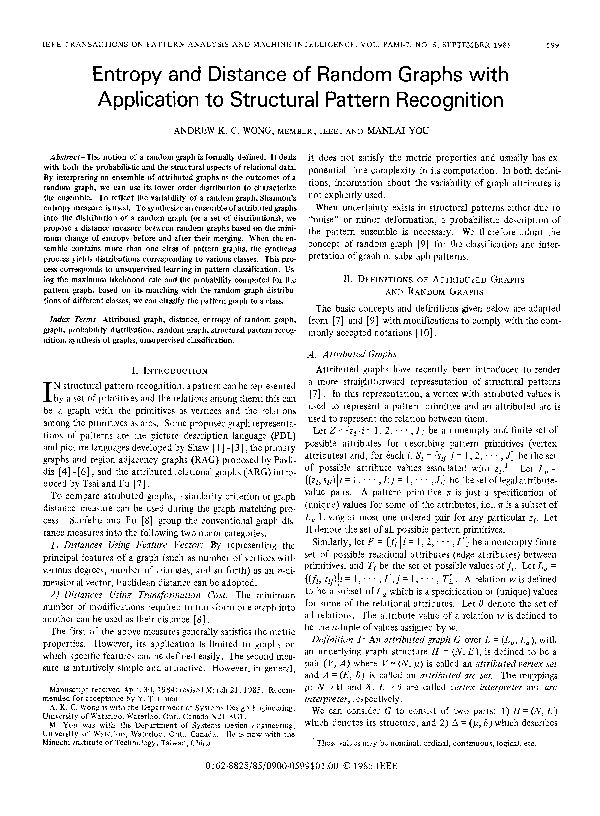Pdf Entropy And Distance Of Random Graphs With Application To