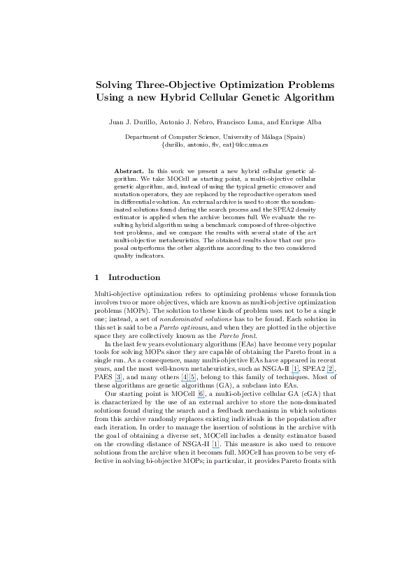 Pdf Solving Three Objective Optimization Problems Using A New Hybrid