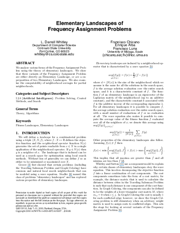 (PDF) Elementary landscapes of frequency assignment problems