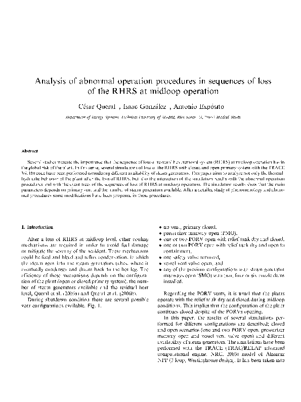 (PDF) Analysis of abnormal operation procedures in sequences of loss of ...