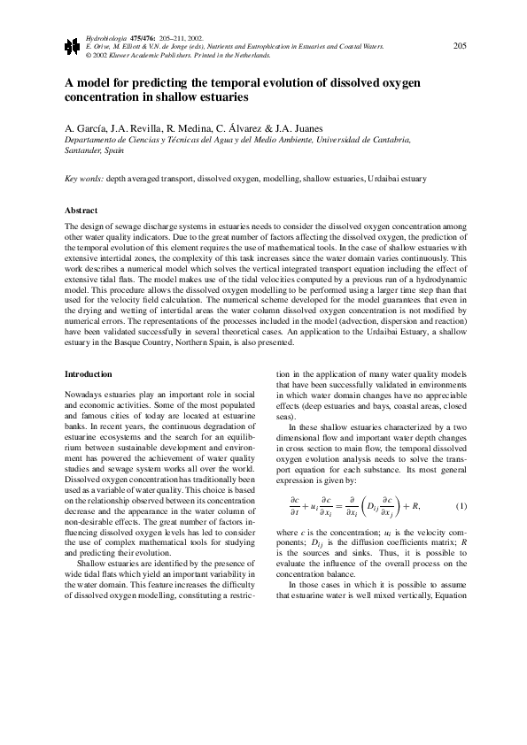 Pdf A Model For Predicting The Temporal Evolution Of Dissolved Oxygen Concentration In Shallow