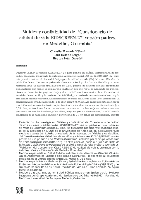 (PDF) Validez y confiabilidad del ‘Cuestionario de calidad de vida ...