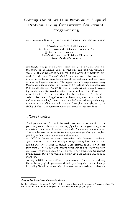 (PDF) Solving the Short Run Economic Dispatch Problem Using Concurrent Constraint Programming