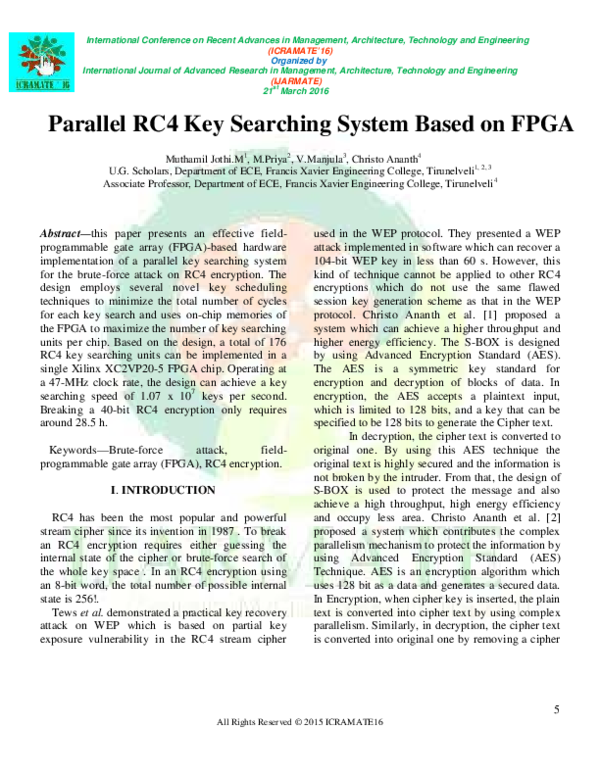 (PDF) Parallel RC4 Key Searching System Based on FPGA