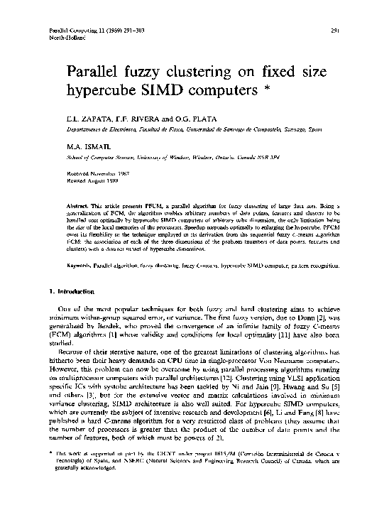 Pdf Parallel Fuzzy Clustering On Fixed Size Hypercube Simd Computers