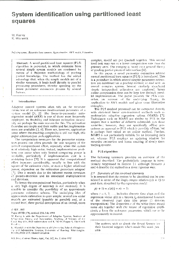 (PDF) System identification using partitioned least squares