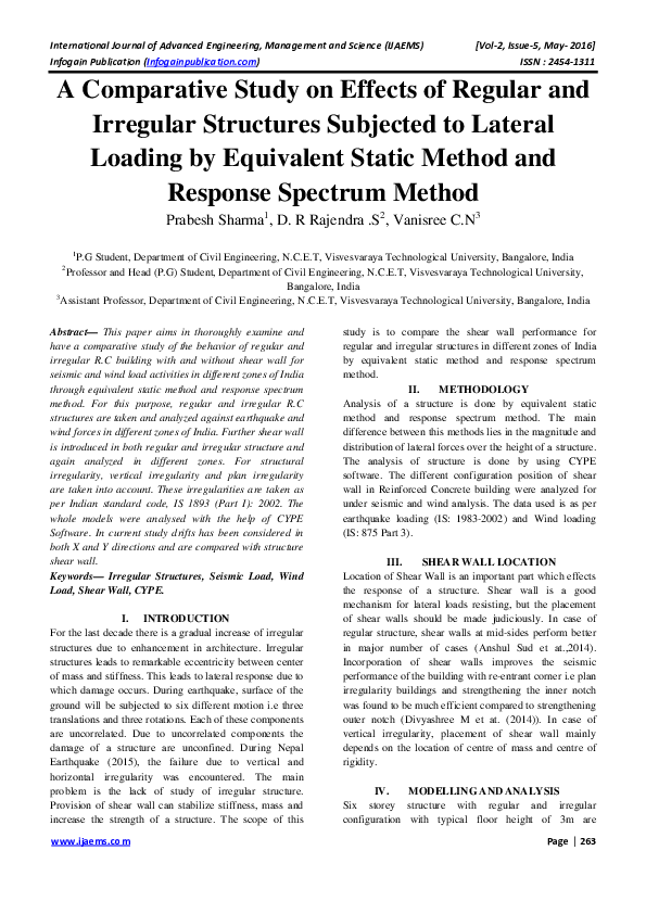 (PDF) A Comparative Study on Effects of Regular and Irregular Structures Subjected to Lateral ...