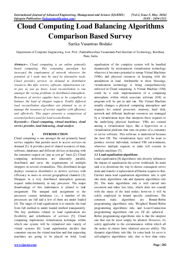 (PDF) Cloud Computing Load Balancing Algorithms Comparison Based Survey