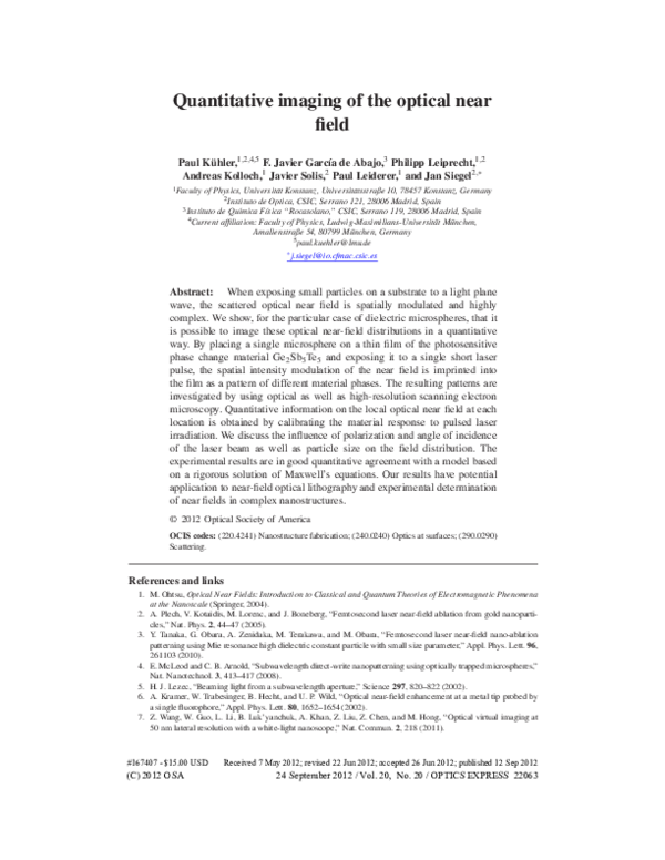 (PDF) Quantitative imaging of the optical near field