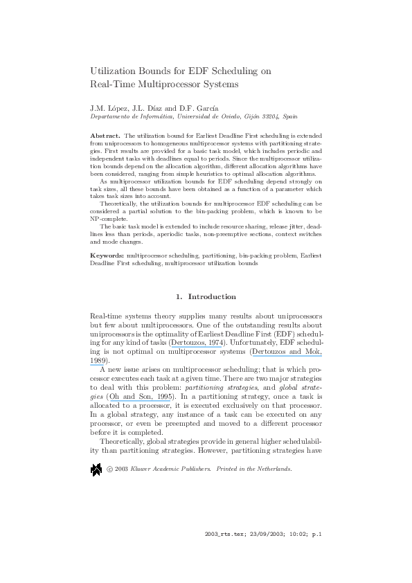 Pdf Utilization Bounds For Edf Scheduling On Real Time Multiprocessor