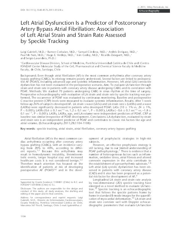 (PDF) Left Atrial Dysfunction Is a Predictor of Postcoronary Artery ...