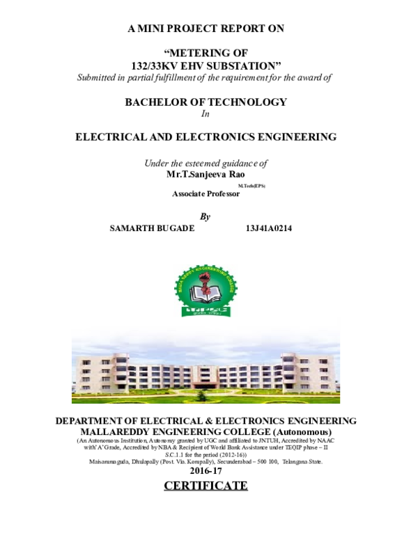 (DOC) A MINI PROJECT REPORT ON " METERING OF 132/33KV EHV SUBSTATION ...