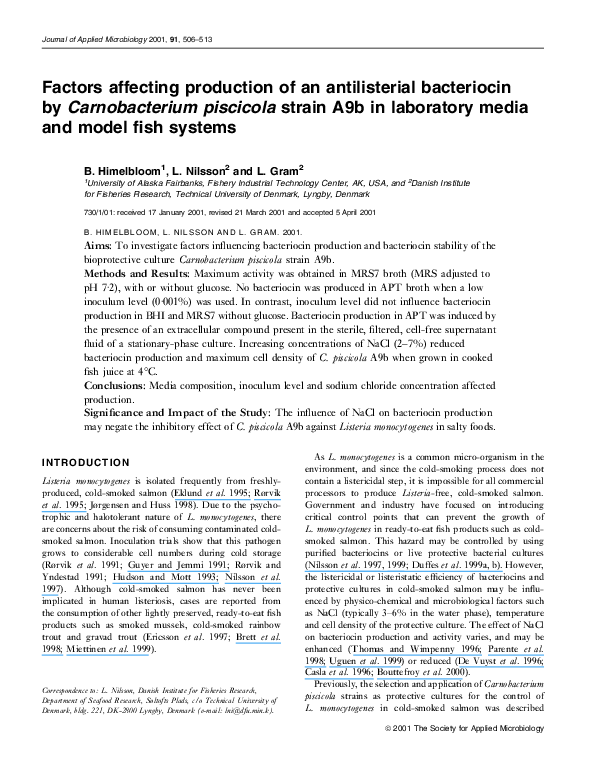 (PDF) Use of Carnobacterium maltaromaticum cultures and hydroalcoholic ...