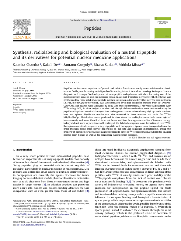 (PDF) Synthesis, radiolabeling and biological evaluation of a neutral tripeptide and its ...