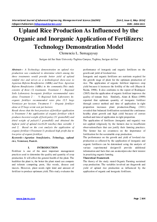 (PDF) Upland Rice Production As Influenced by the Organic and Inorganic ...