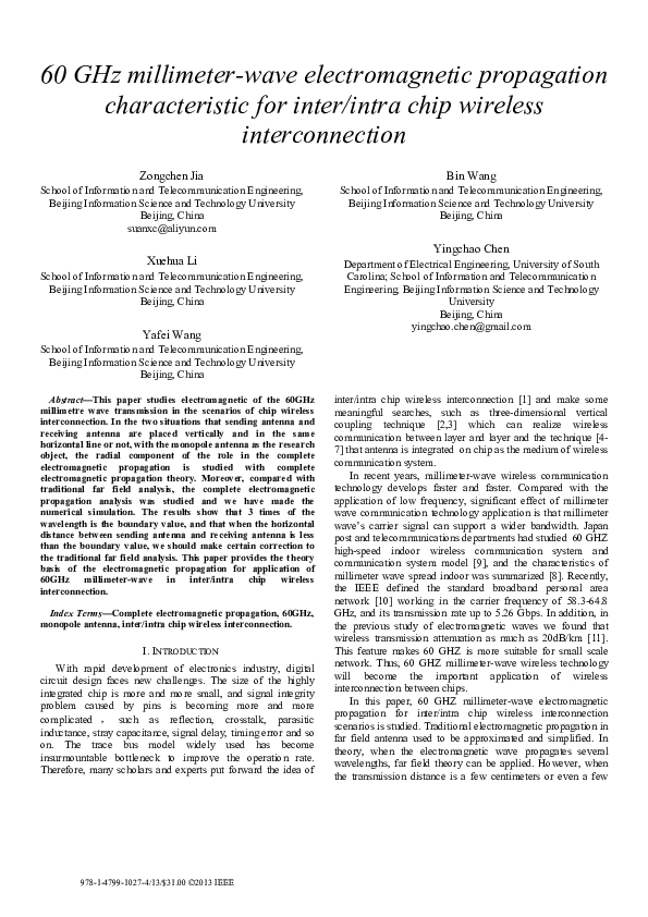 (PDF) 60 GHz millimeter-wave electromagnetic propagation characteristic ...