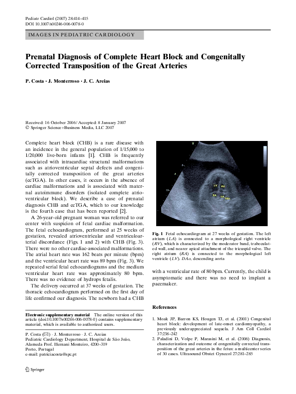 (PDF) Prenatal Diagnosis of Complete Heart Block and Congenitally ...