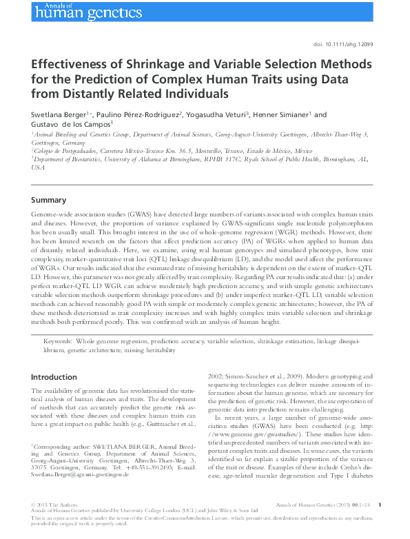 Pdf Effectiveness Of Shrinkage And Variable Selection Methods For The