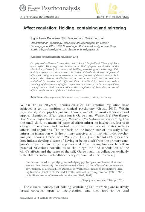 (PDF) Affect regulation: Holding, containing and mirroring