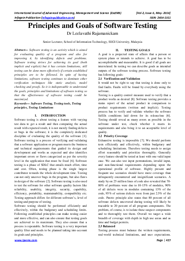 (PDF) Principles and Goals of Software Testing