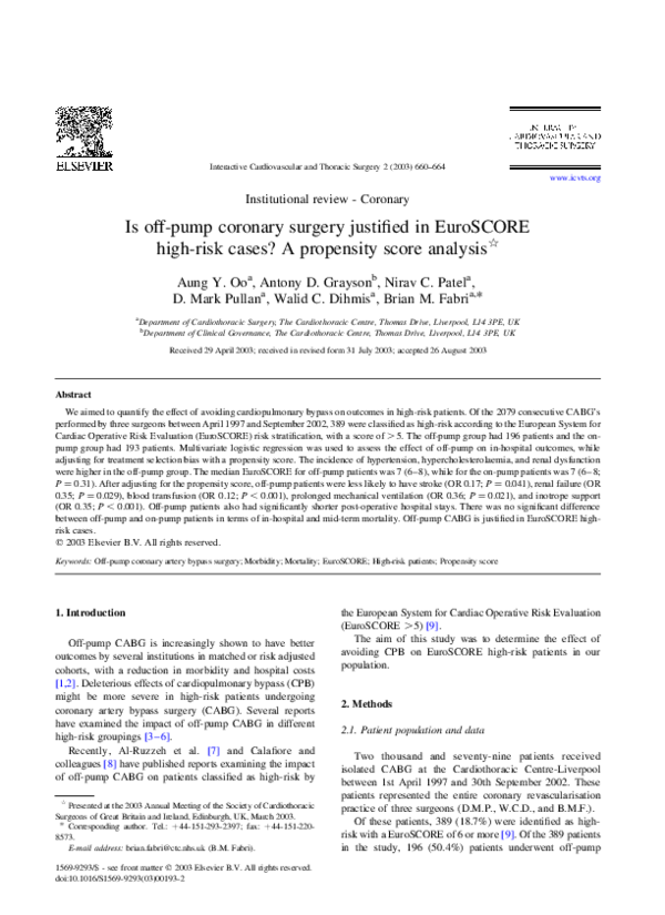 (PDF) Is off-pump coronary surgery justified in EuroSCORE high-risk ...