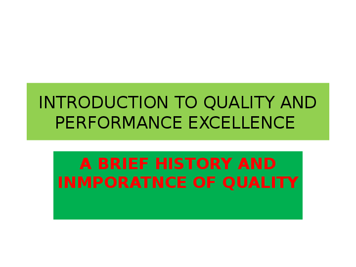 (PPT) INTRODUCTION TO QUALITY AND PERFORMANCE EXCELLENCE