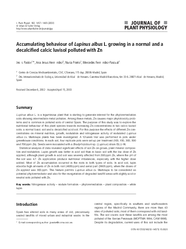 (PDF) Accumulating behaviour of Lupinus albus L. growing in a normal ...