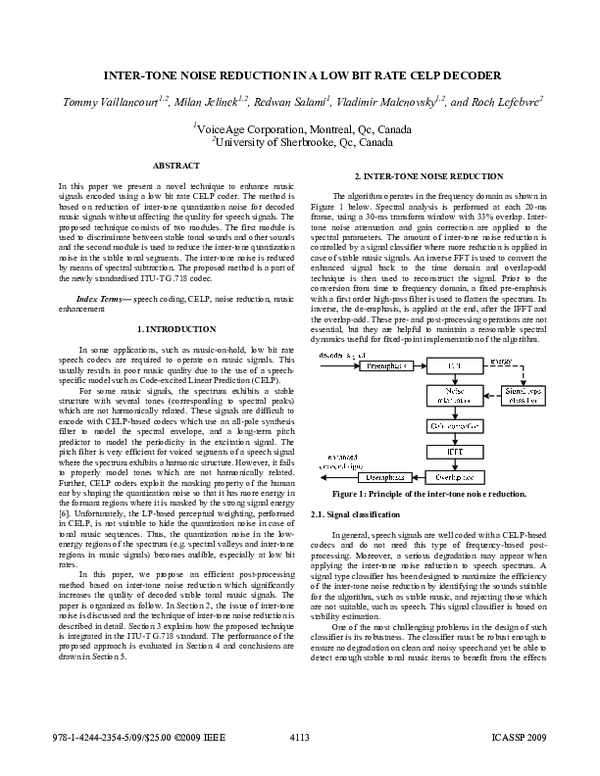 Pdf Inter Tone Noise Reduction In A Low Bit Rate Celp Decoder