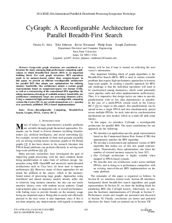 Pdf Cygraph A Reconfigurable Architecture For Parallel Breadth First Search
