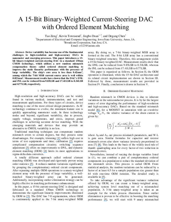 (PDF) A 15-bit binary-weighted current-steering DAC with ordered ...