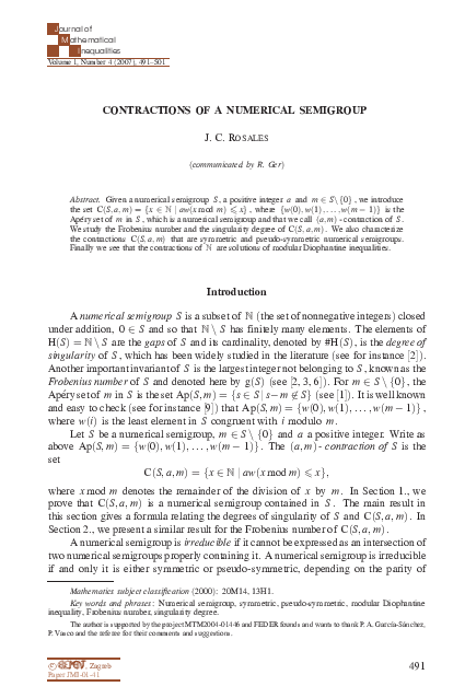 Pdf Contractions In Numerical Semigroups 