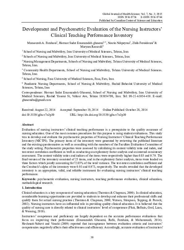 (PDF) Development and Psychometric Evaluation of the Nursing ...