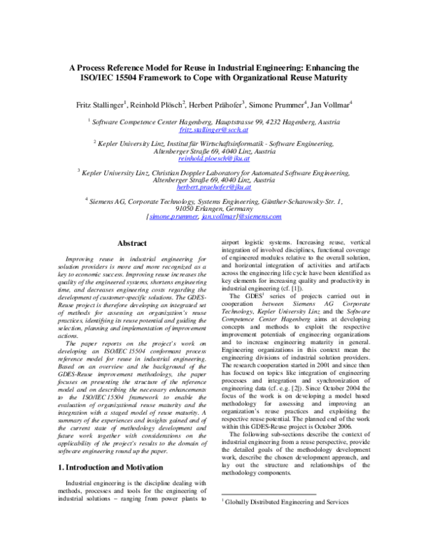 (PDF) A Process Reference Model for Reuse in Industrial Engineering: Enhancing the ISO/IEC 15504 ...