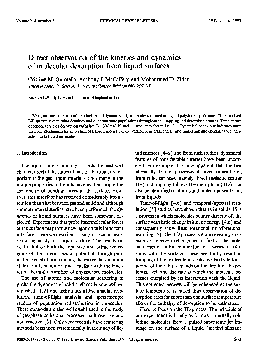 (PDF) Direct observation of the kinetics and dynamics of molecular ...