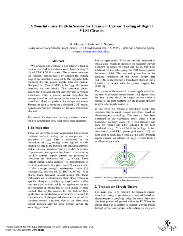 Pdf A Non Intrusive Built In Sensor For Transient Current Testing Of Digital Vlsi Circuits